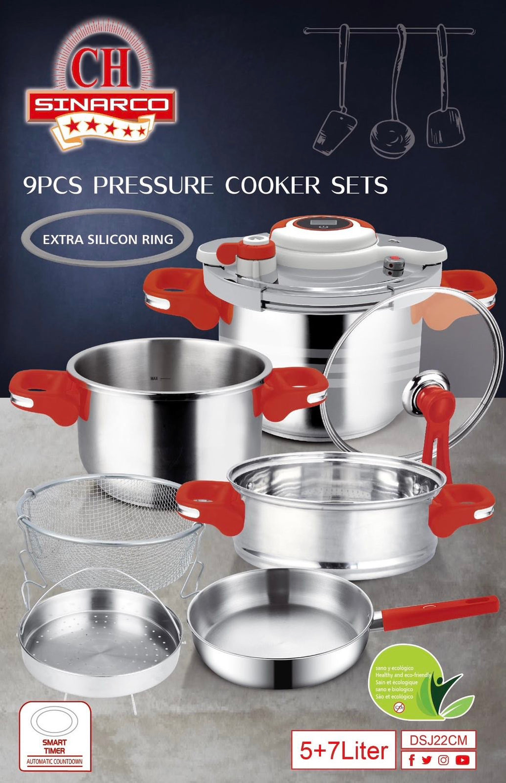 Autocuiseur SINARCO – Set 9 pièces (5L + 7L)